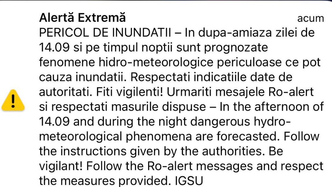 Ieşenii au primit mesaje Ro-alert! Sunt anunțate posibile inundaţii ...