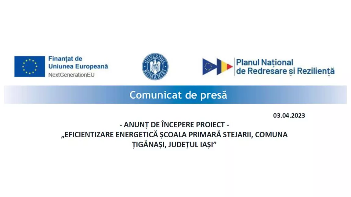 Anunț de începere proiect - „Eficientizare energetică școala primară ...