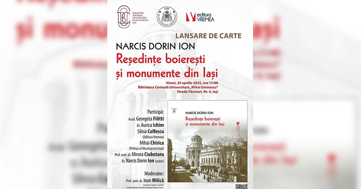 Lansare de carte la BCU „M. Eminescu” Iași: „Reședințe boierești și monumente din Iași” de ...