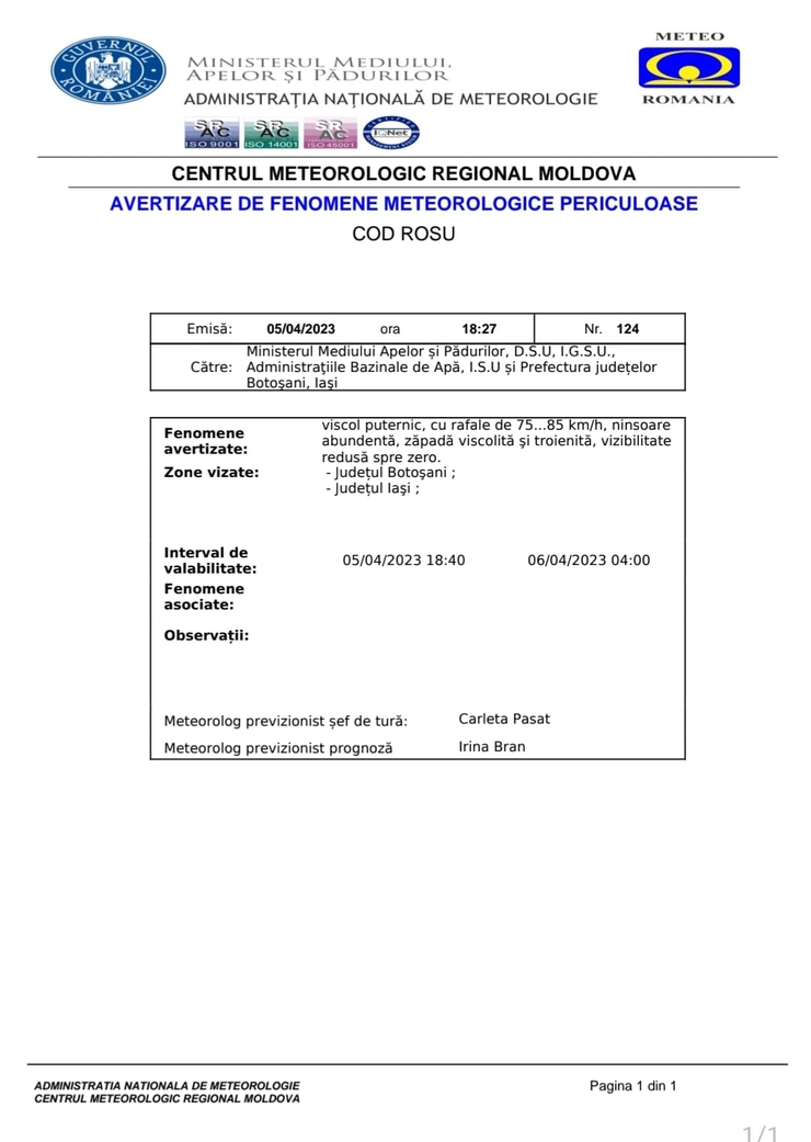 Este oficial! Este Cod Roșu de ninsoare la Iași! S-au dat mesaje RO ...